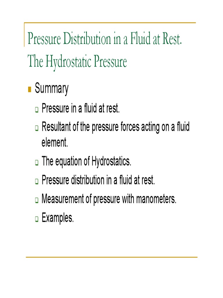 Fluid Mechanics Lecture - Hydrostatics | Download Free PDF | Pressure | Pressure Measurement