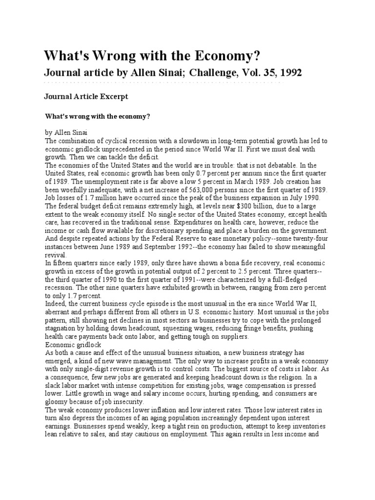 What's Wrong With The Economy?: Journal Article by Allen Sinai ...