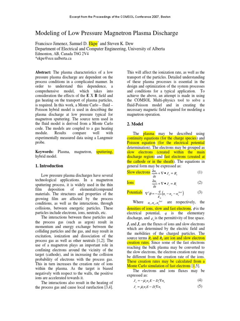 COMSOL Sputtering | PDF | Plasma (Physics) | Sputtering