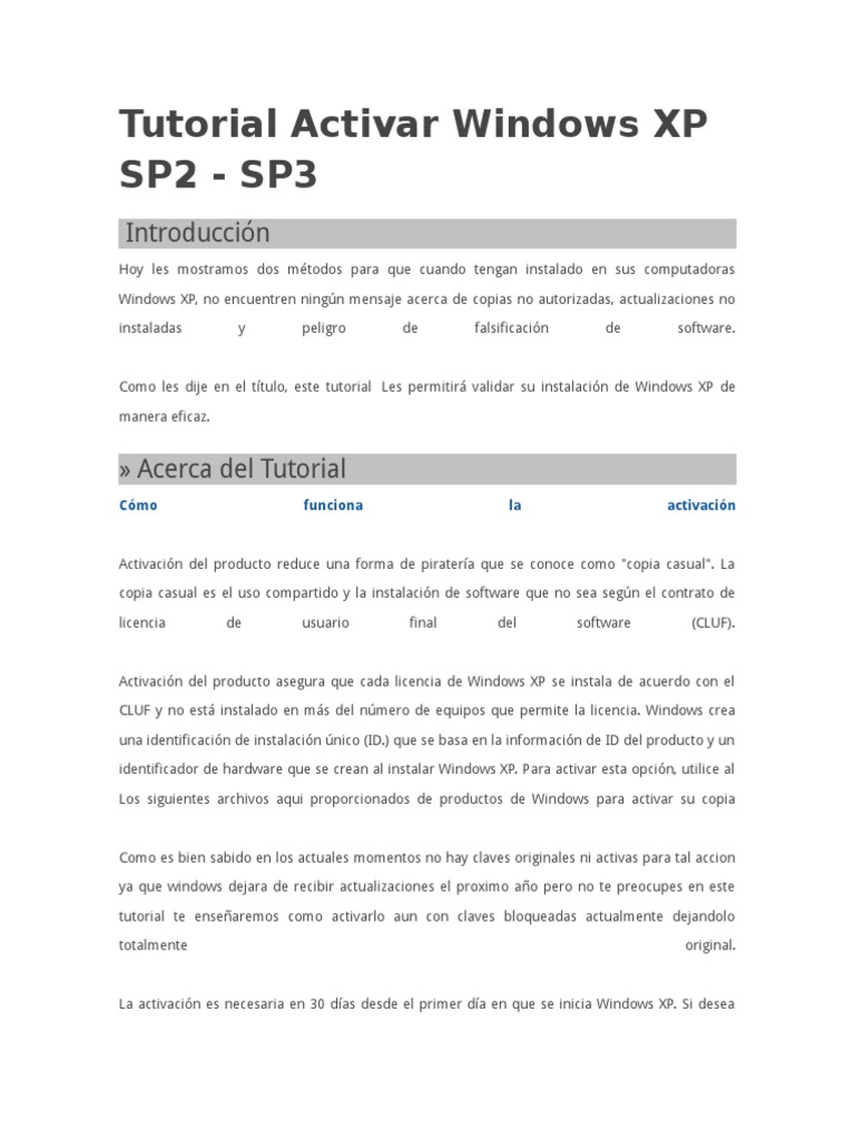 Tutorial Activar Windows XP SP2 | PDF | Windows XP | Microsoft Windows