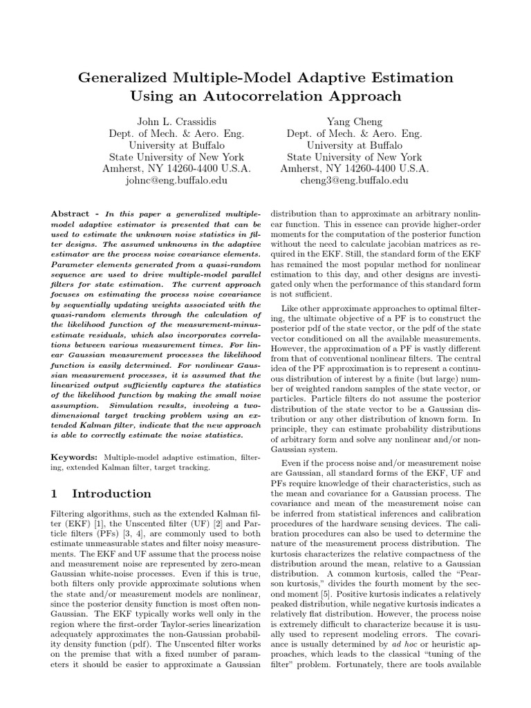 Generalized Multiple-Model Adaptive Estimation Using An Autocorrelation Approach | PDF | Kalman ...