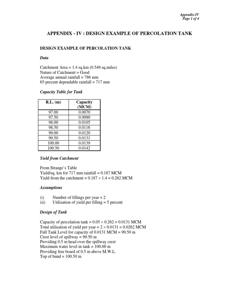 Design Example of Percolation Tank | PDF | Spillway | Water And The ...