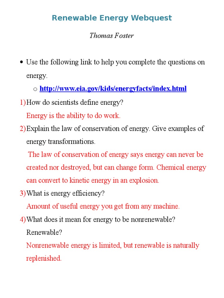 Renewable Energy Webquest | PDF | Renewable Energy | Solar Energy