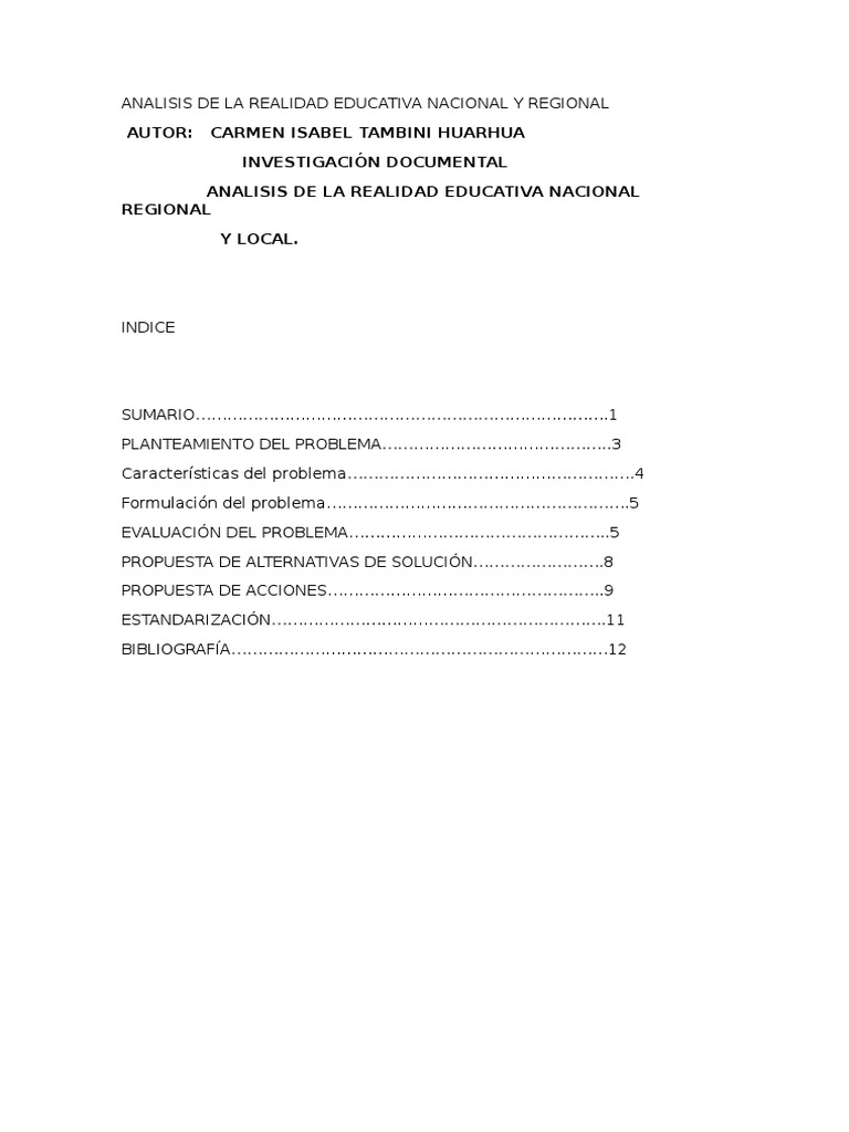 Analisis De La Realidad Educativa Nacional Y Regional Pdf