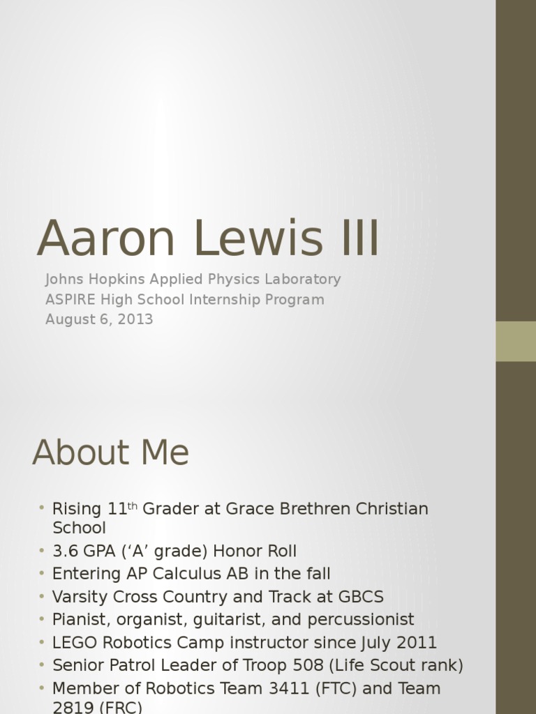 Aaron Lewis III: Johns Hopkins Applied Physics Laboratory ASPIRE High ...