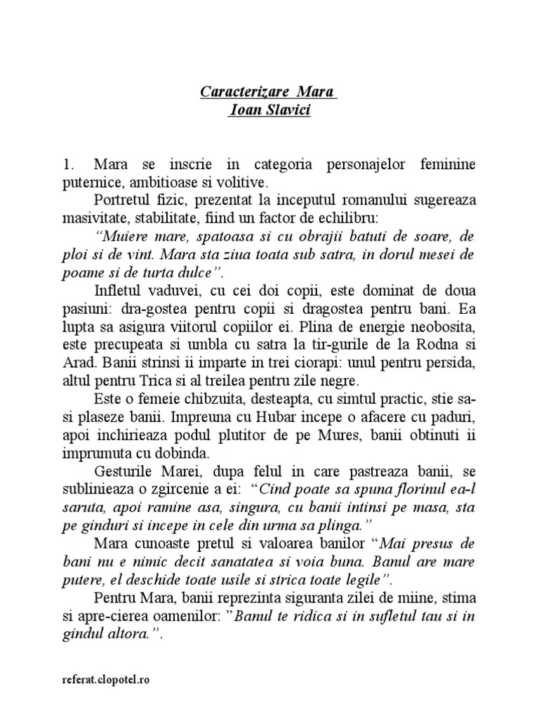 Ioan Slavici - Caracterizare Mara
