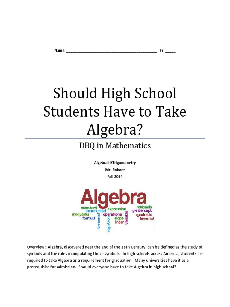 Algebra DBQ | PDF | National Council Of Teachers Of Mathematics ...