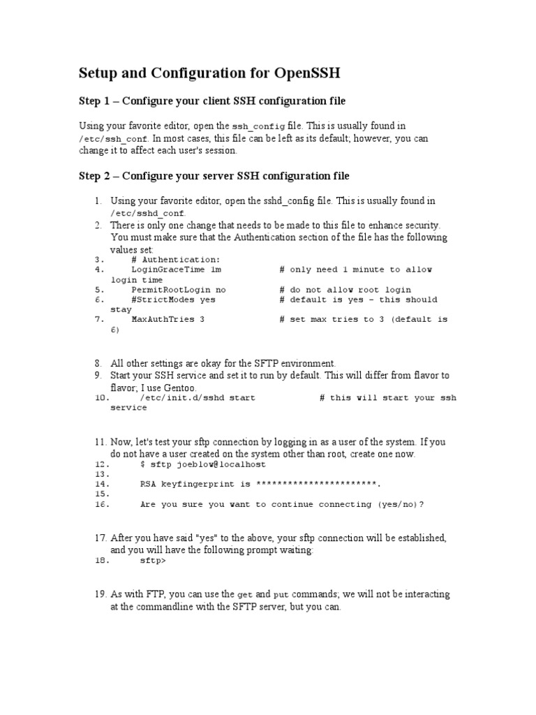 Setup and Configuration For OpenSSH | PDF | Secure Shell | File Transfer Protocol
