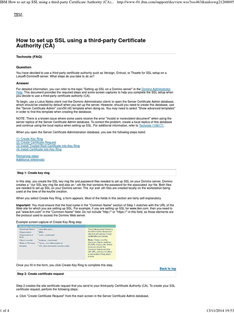 IBM How To Set Up SSL Using A Third-Party Certificate Authority (CA ...