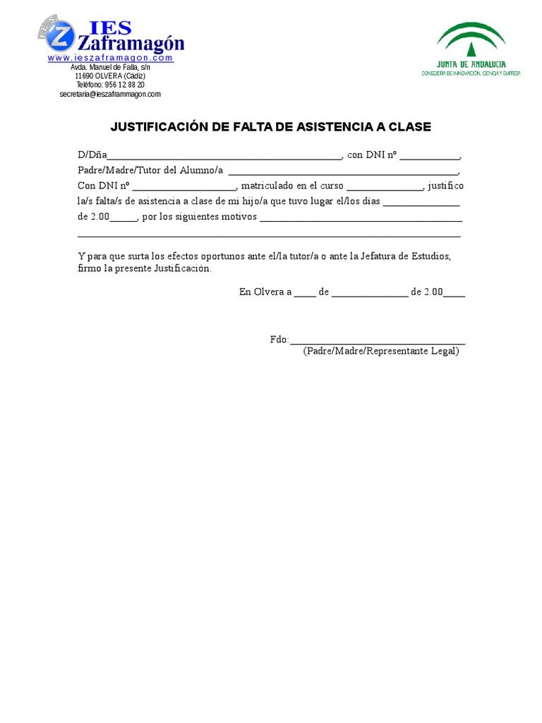 Justificante de Ausencia Escolar | PDF