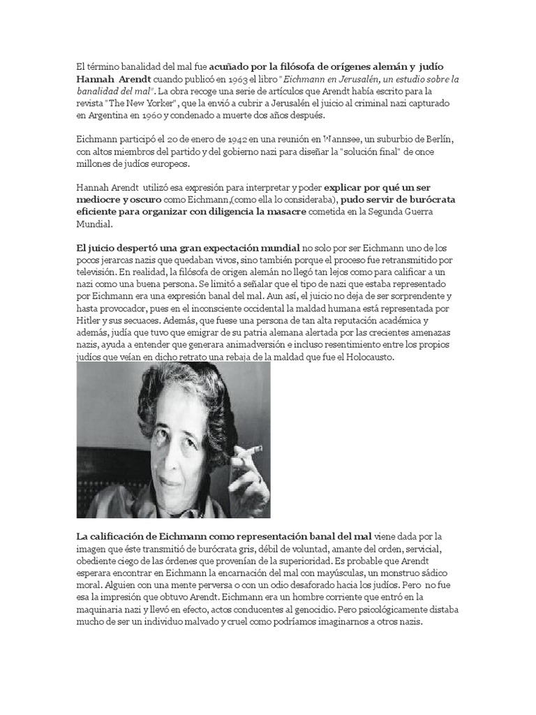 La Banalidad Del Mal | PDF | Hannah Arendt | Filosofía