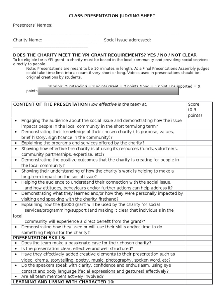 YPI Presentation Judging Criteria | PDF | Charitable Organization ...
