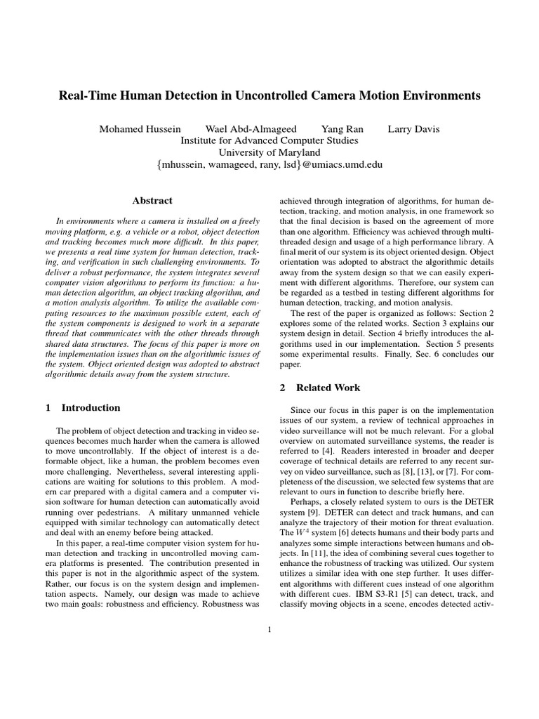 Real-Time Human Detection in Uncontrolled Camera Motion Environments ...