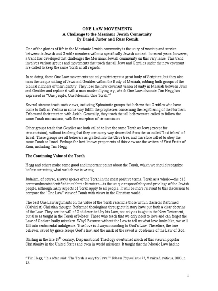 Juster Resnik - One Law Movements | PDF | Gentile | Torah
