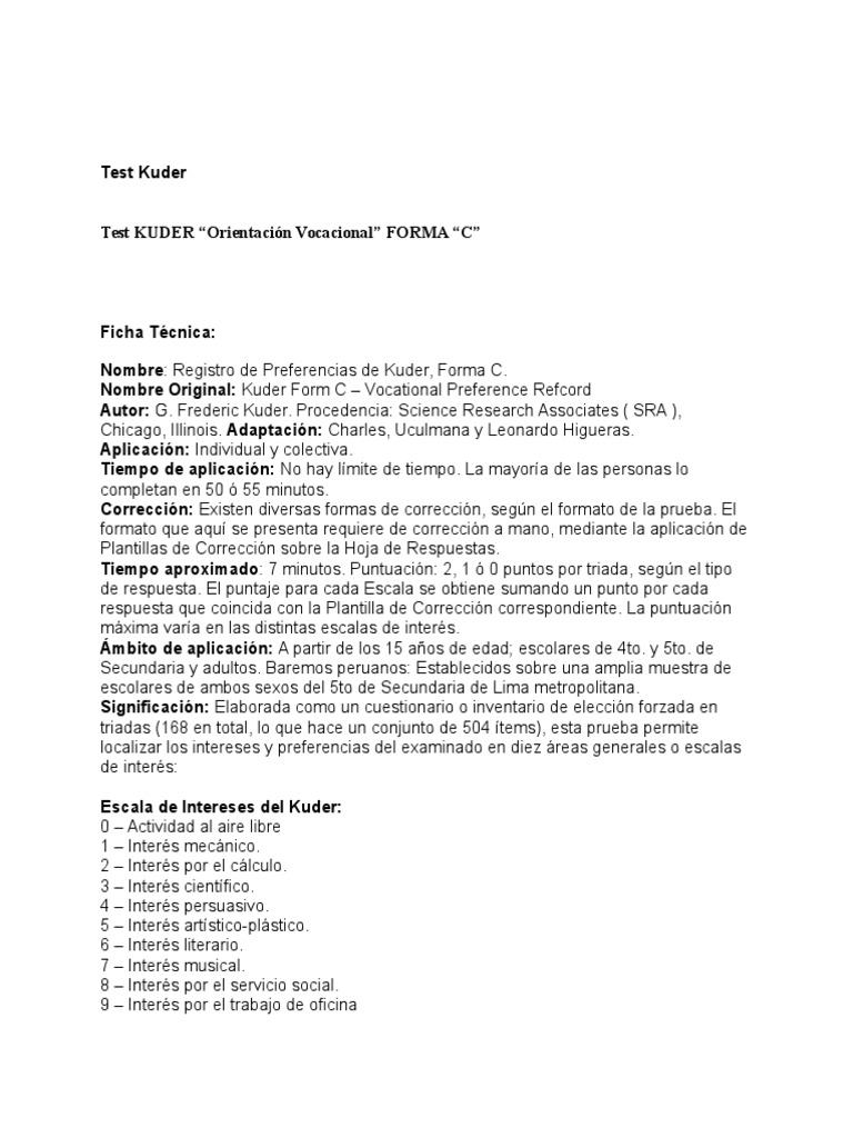 Test Kuder | PDF | Science | Ingeniería