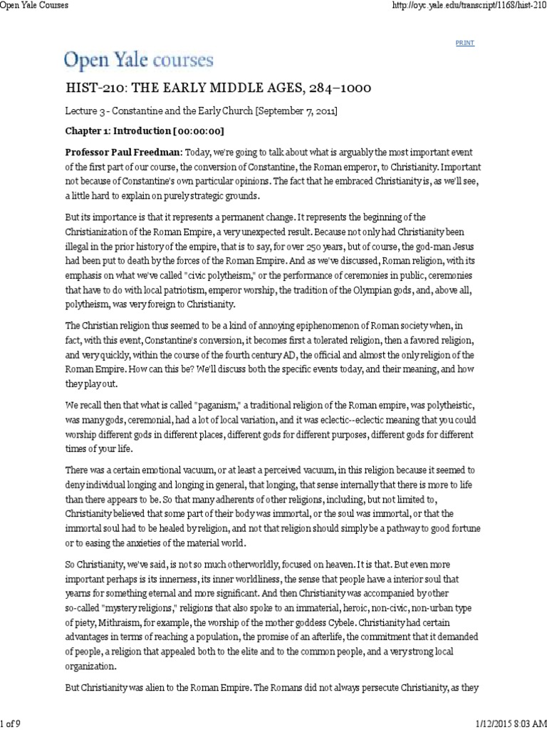 Lecture-3 Yale Professor Freedman | PDF | Constantine The Great ...