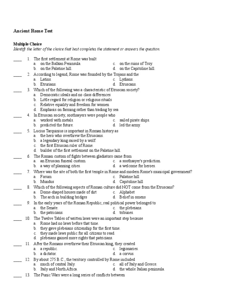 Ancient Rome Test Word Document | PDF | Ancient Rome | Roman Empire