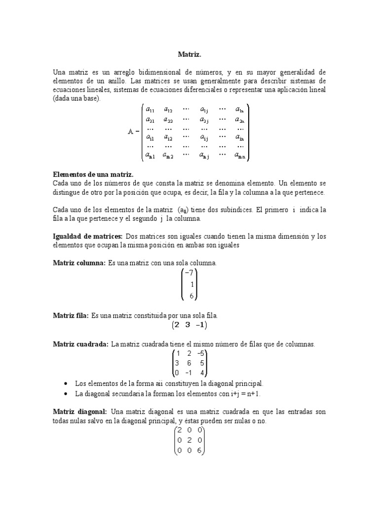 Matriz | PDF | Matriz (Matemáticas) | Teoría del operador