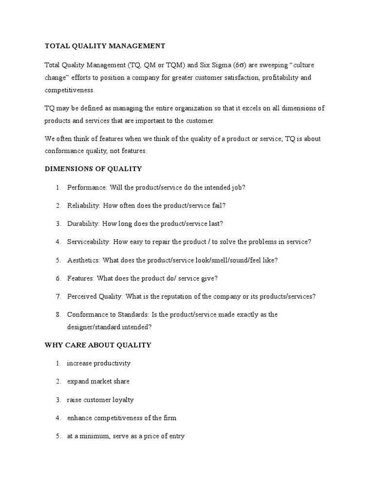 Total Quality Management Word | PDF | Quality (Business) | Quality ...