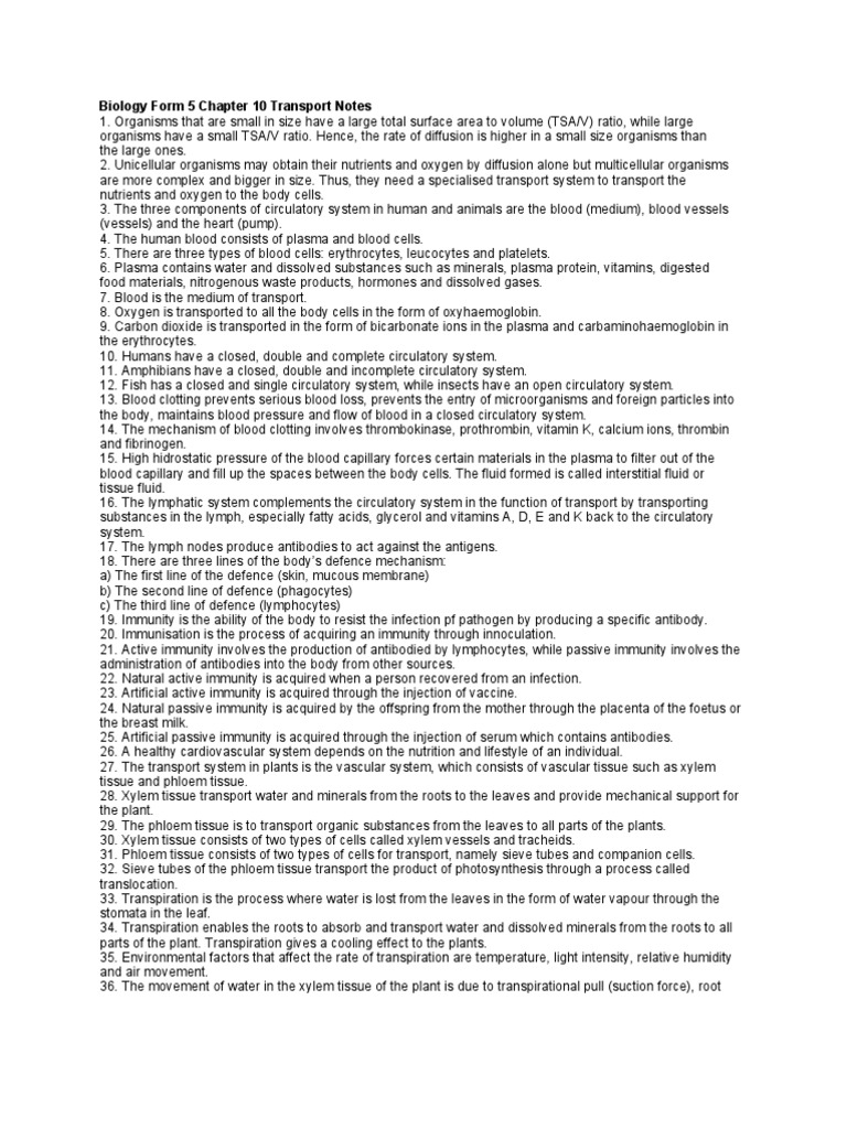 Biology Form 5 Chapter 1 Transport Notes | PDF | Social Science | Wellness