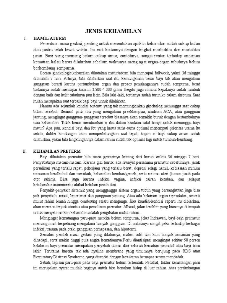 Jenis Kehamilan: Aterm, Preterm, Posterm | PDF