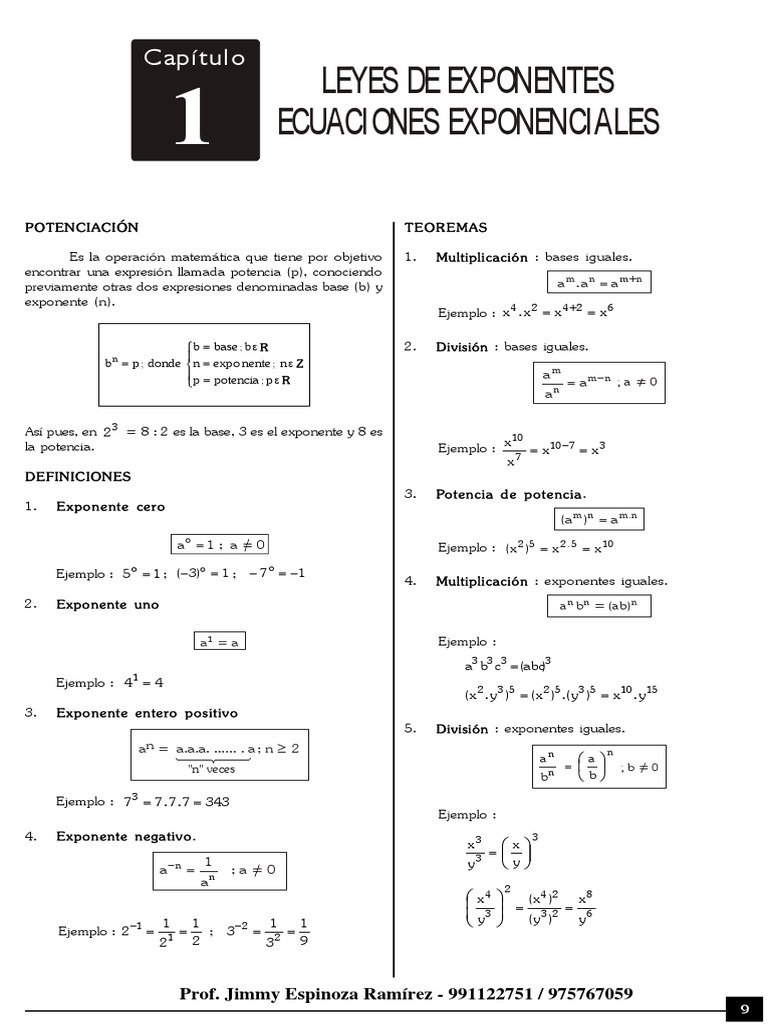 Álgebra - Leyes de exponentes.pdf | Exponenciación | Números