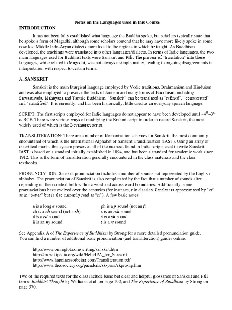 BTSA Languages Used in This Course | PDF | Pali | Sanskrit