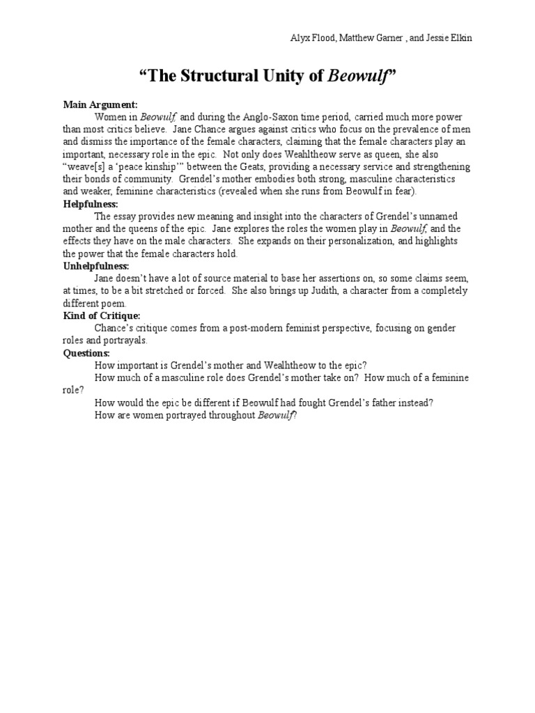 "The Structural Unity of Beowulf": Main Argument | PDF | General Fiction