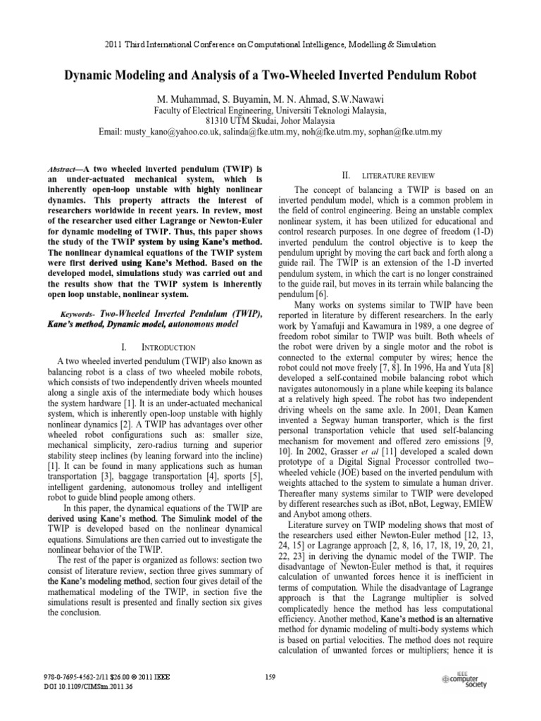 Dynamic Modeling and Analysis of A Two-Wheeled Inverted Pendulum Robot | PDF | Nonlinear System ...