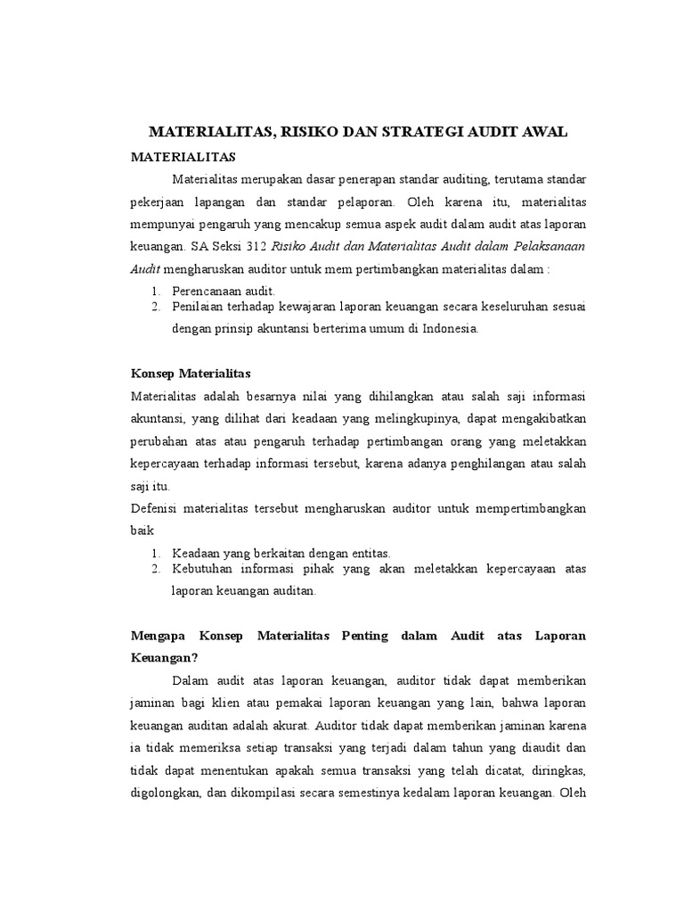 Bab 6 Materialitas, Risiko, Dan Strategi Audit Awal | PDF | Pengelolaan ...