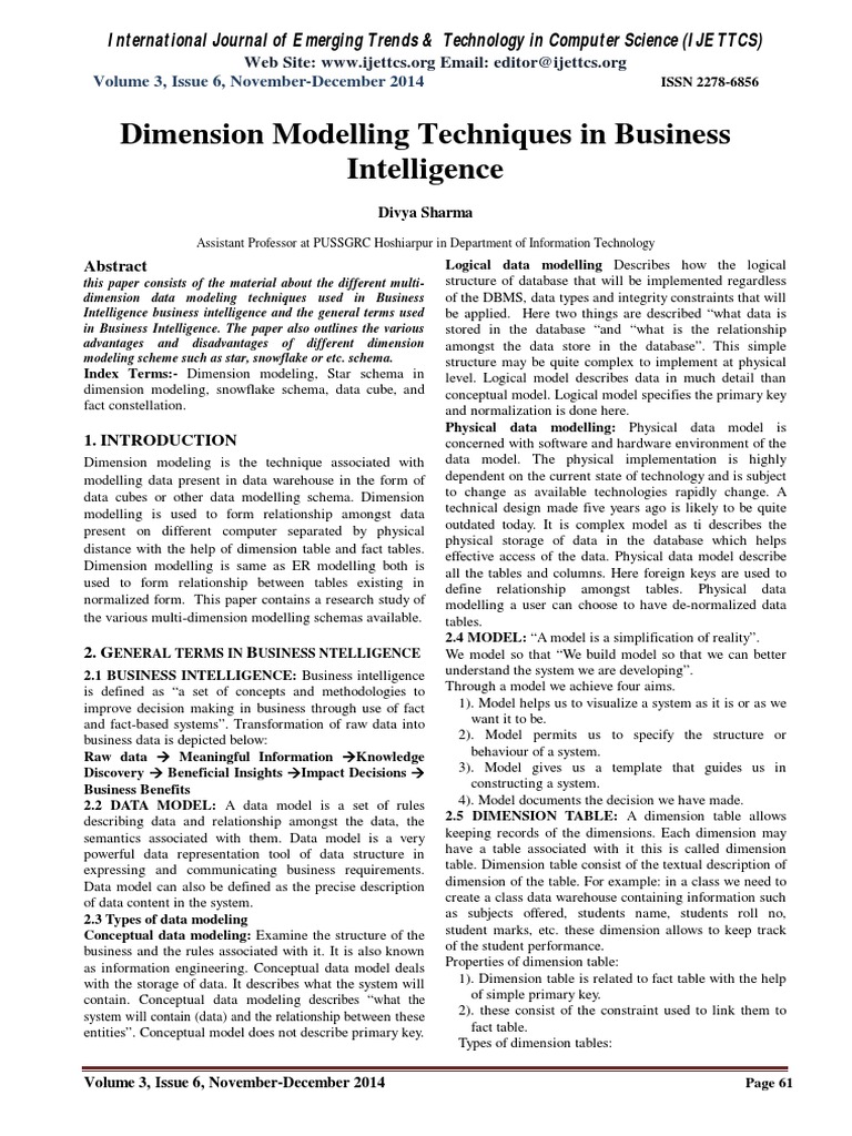 Dimension Modelling Techniques in Business Intelligence | PDF | Data ...