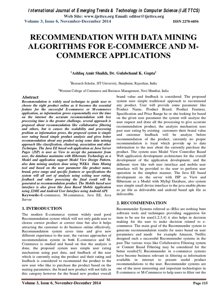 Recommendation With Data Mining Algorithms For E-Commerce and M-Commerce Applications | Download ...