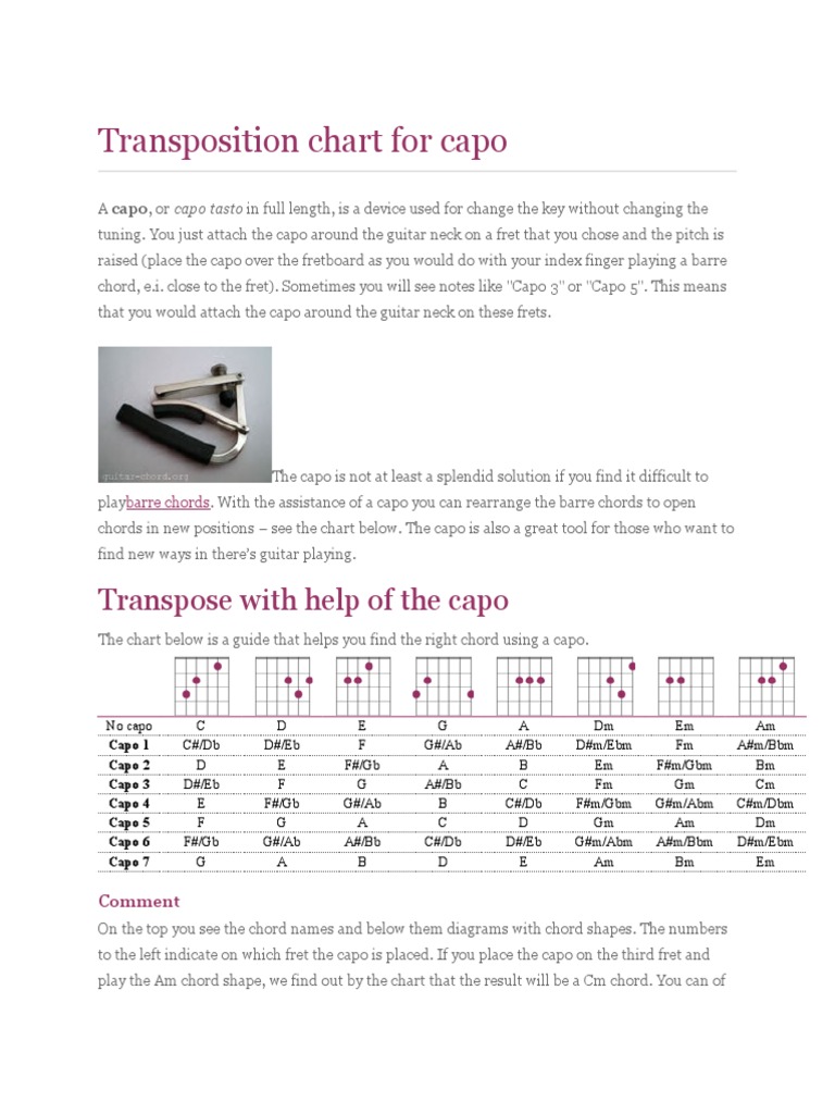 Transposition Chart For Capo | PDF | Guitars | Celtic Musical Instruments