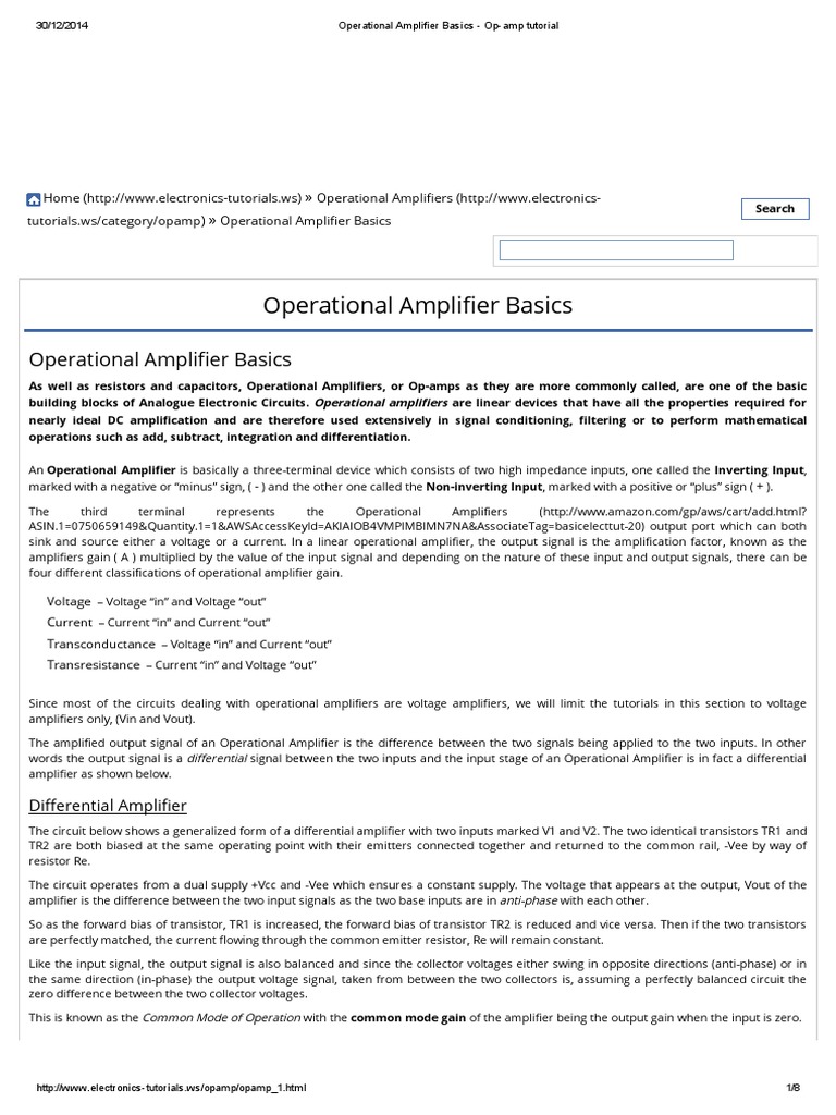 Operational Amplifier Basics - Op-Amp Tutorial | PDF | Operational ...