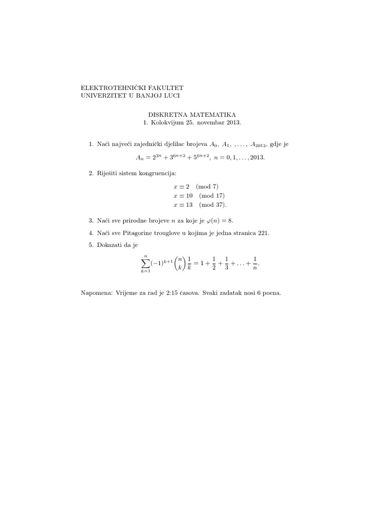 Diskretna Matematika, Ispitni Rokovi | PDF
