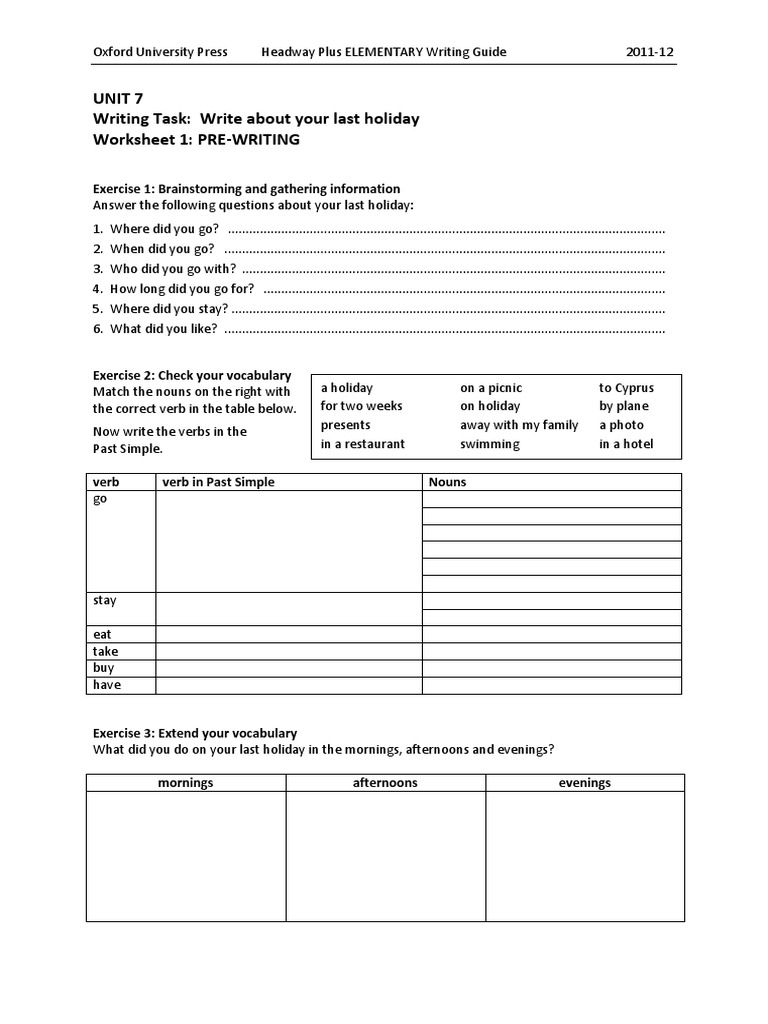 Writing About Your Last Holiday | PDF | Verb | Morphology