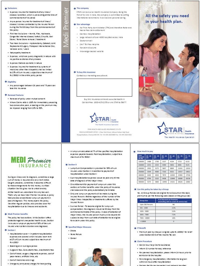 Star Health Medi Premier Brochure | PDF | Insurance | Medicine
