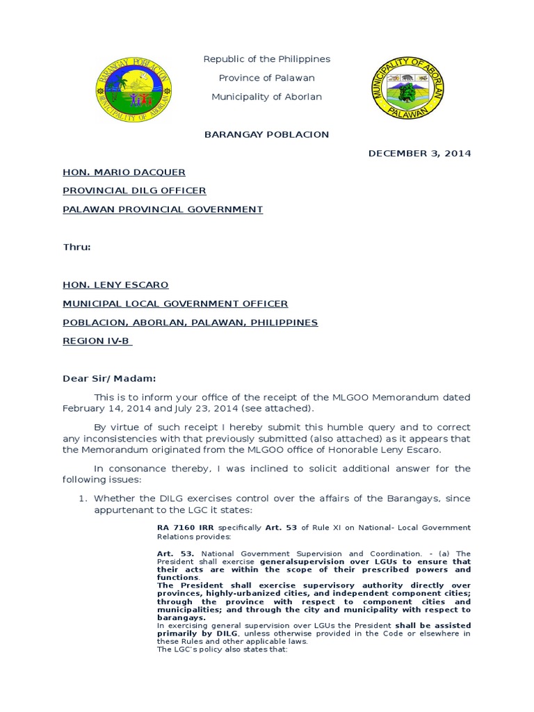 Letter Dilg | Local Ordinance | Local Government