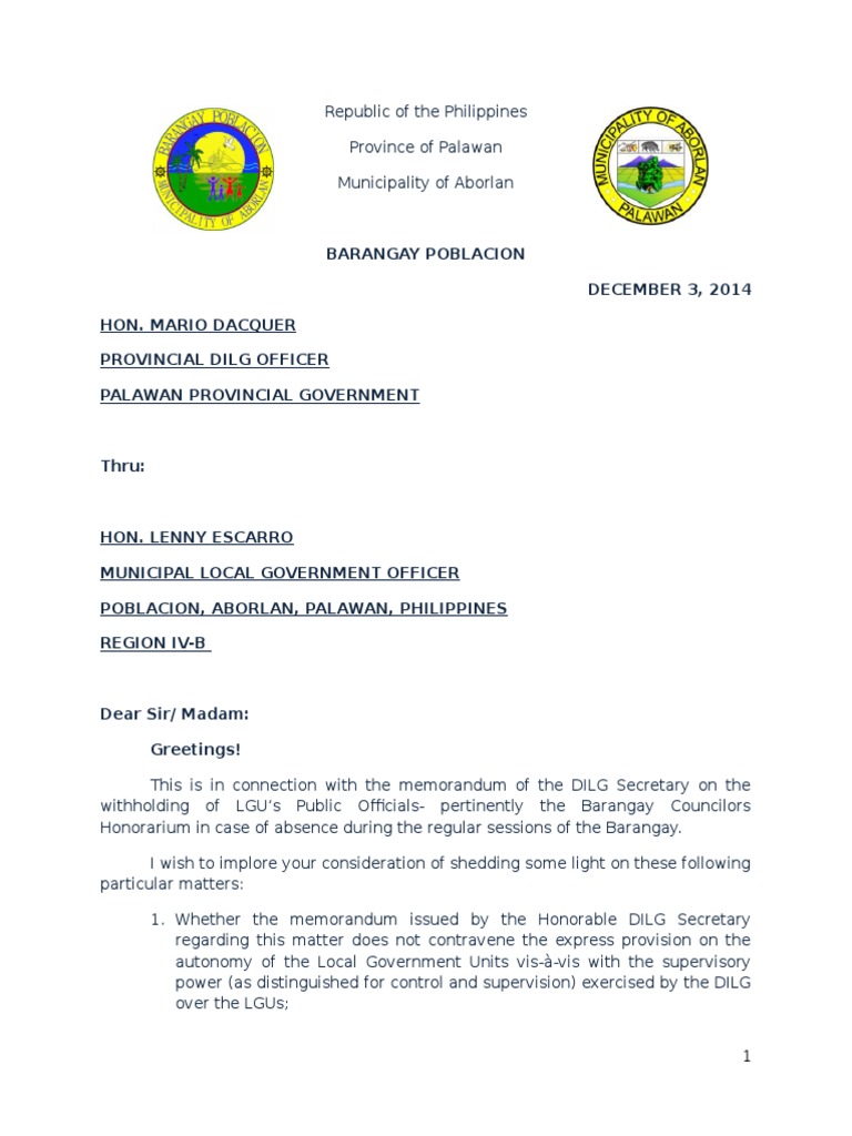 Letter Dilg 1st | Local Government | Virtue