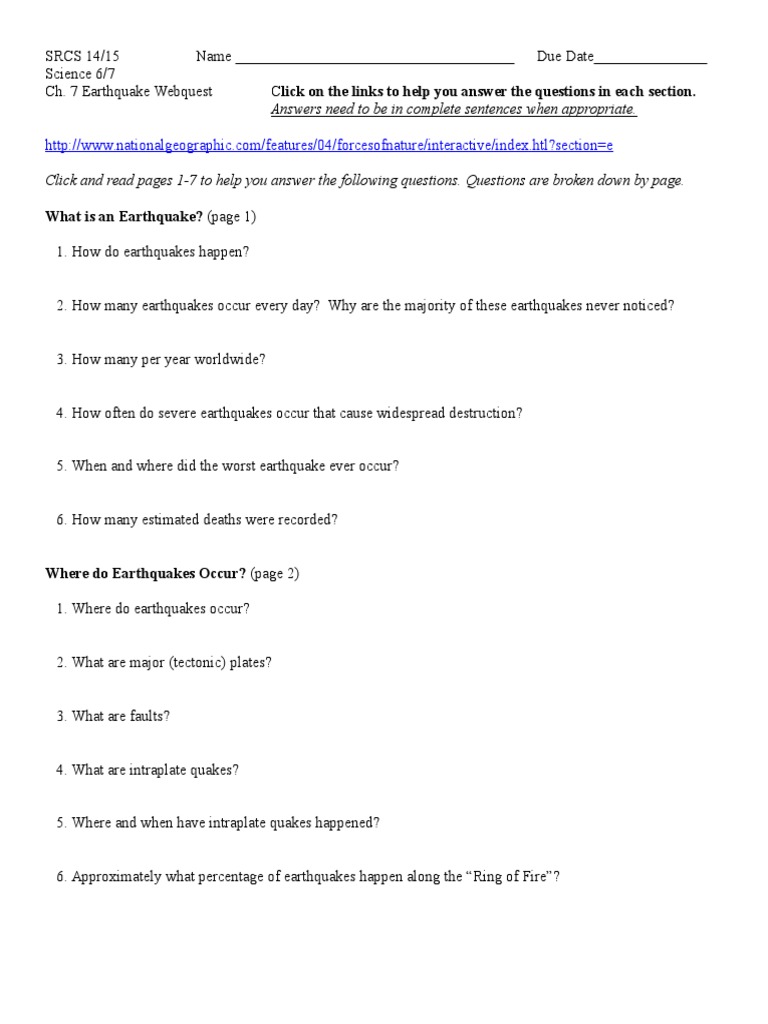 Earthquake Webquest for Grades 6-7 | PDF | Earthquakes | Seismology