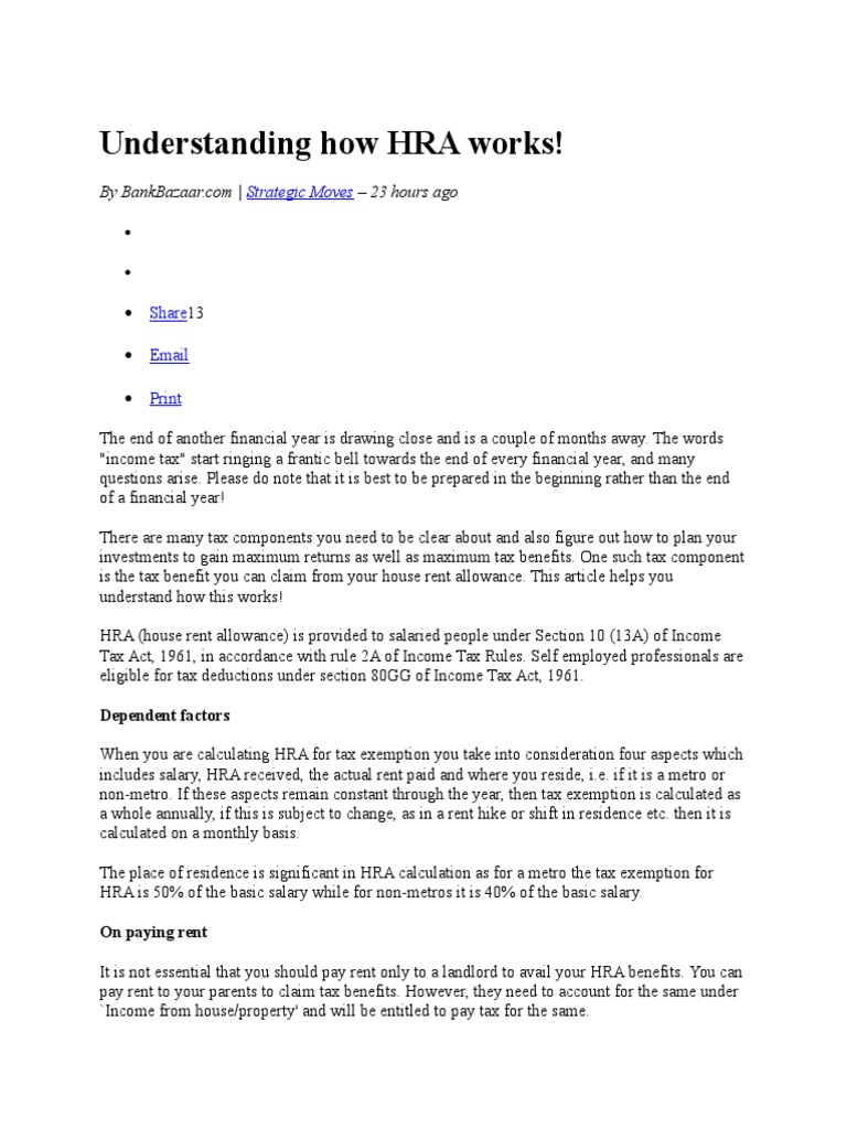 Understanding How HRA Works!: - 23 Hours Ago | Download Free PDF ...