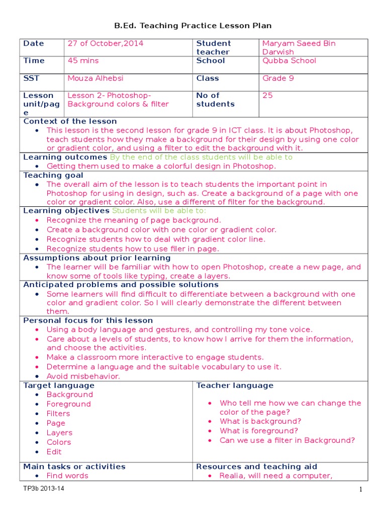 Lesson Plan 2photoshop | PDF | Lesson Plan | Adobe Photoshop