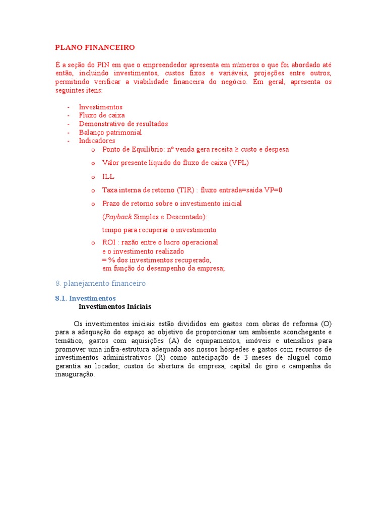 Exemplo de Plano Financeiro Pin | PDF | Investimentos | Lucro (economia)