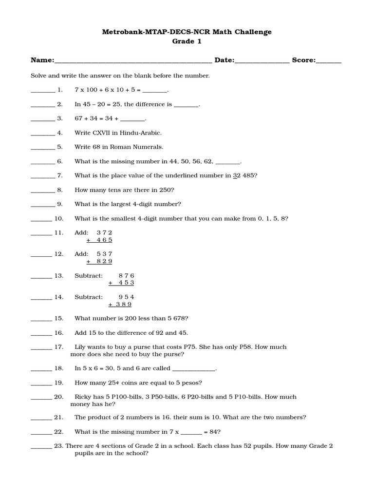 Mtap Elimination Reviewer | PDF | Area | Fraction (Mathematics)