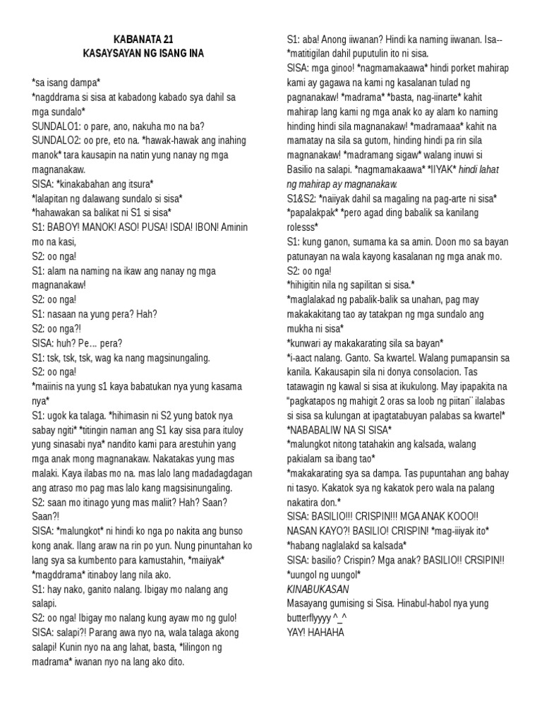 NOLI ME TANGERE - Kabanata 21 Script