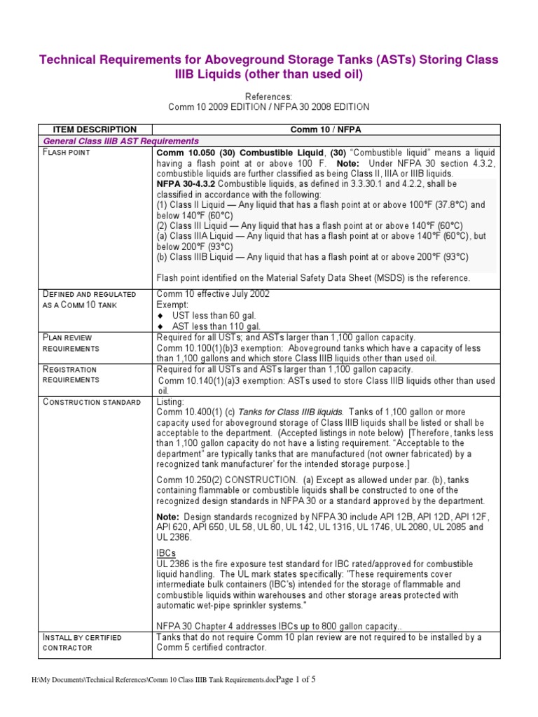 Fuel Storage Tanks NFPA Tech Requirements | PDF | Flammability ...