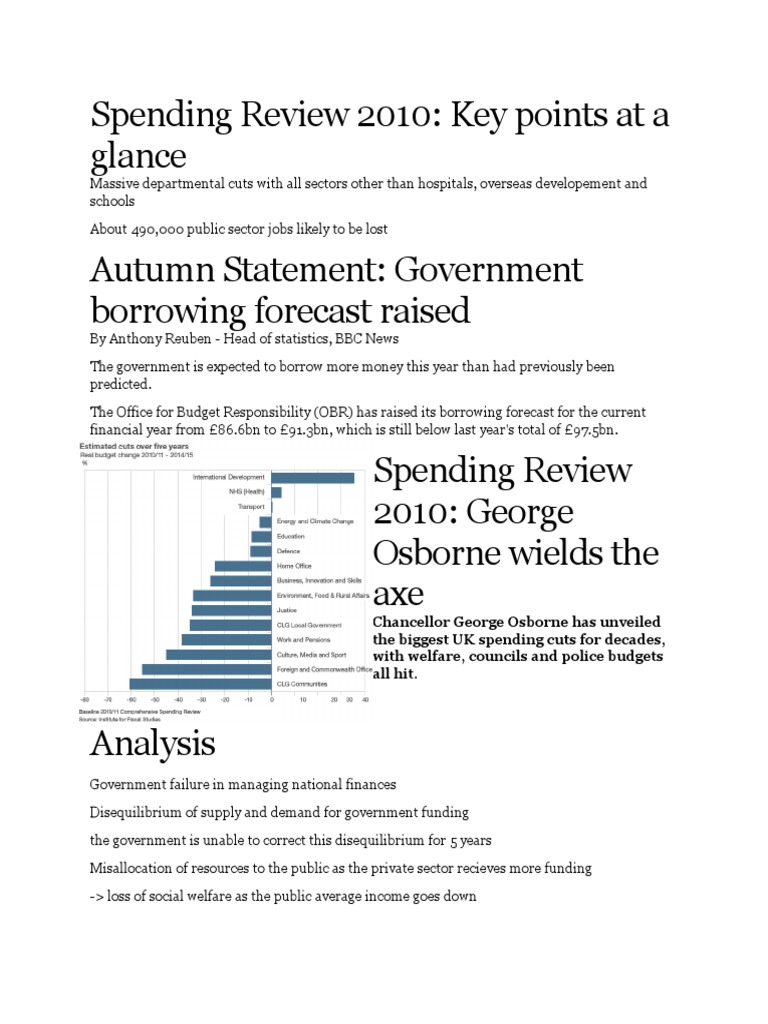 Spending Review 2010: Key Points at A Glance Autumn Statement ...