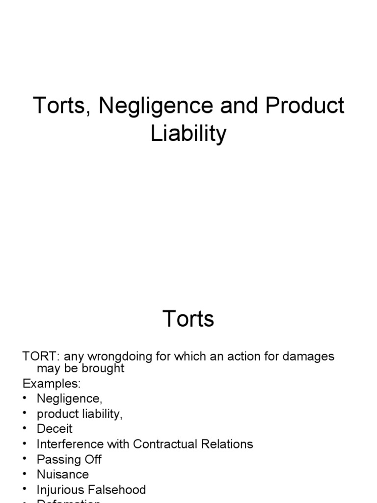 Torts, Negligence and Product Liability Chapter 7 (2ed) | PDF ...