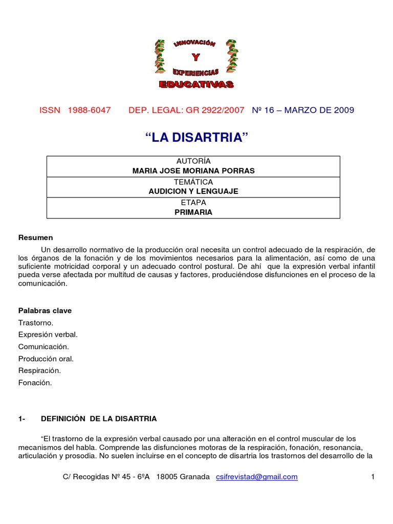 Disartria: Definición y Clasificación | PDF | Salud y bienestar