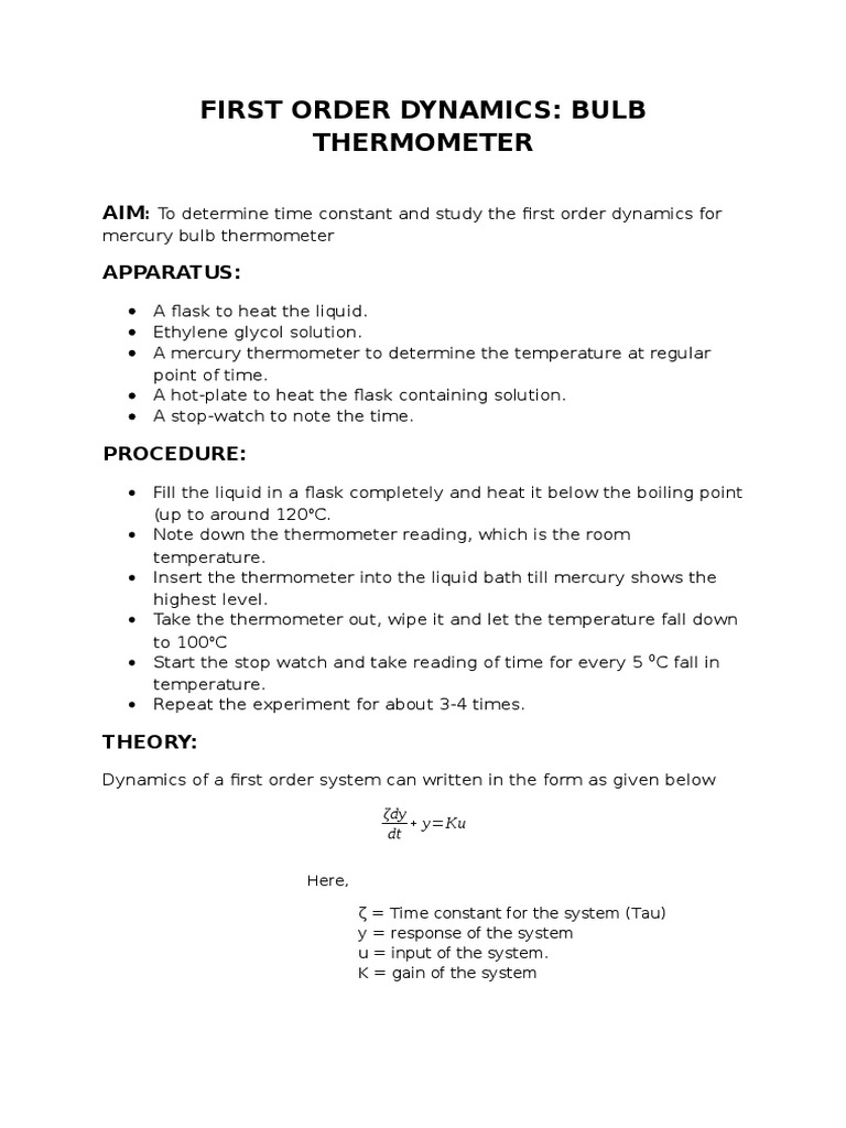 First Order Dynamics Bulb Thermometer | Download Free PDF | Thermometer ...